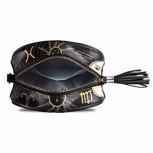 ALAZA PU Leather Small Crossbody Bag Purse Wallet Horoscope Circle With Zodiac Signs Sun Moon And Stars Cell Phone Bags with Adjustable Chain Strap & Multi Pocket