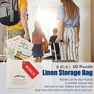 Wooden Toddlers Puzzles Transportation Shape Puzzle Toys for Travel Airplane Portable Montessori Toys for Boys Girls 3-4 Year Old Baby Gifts Pack of 4 with Drawstring Bag