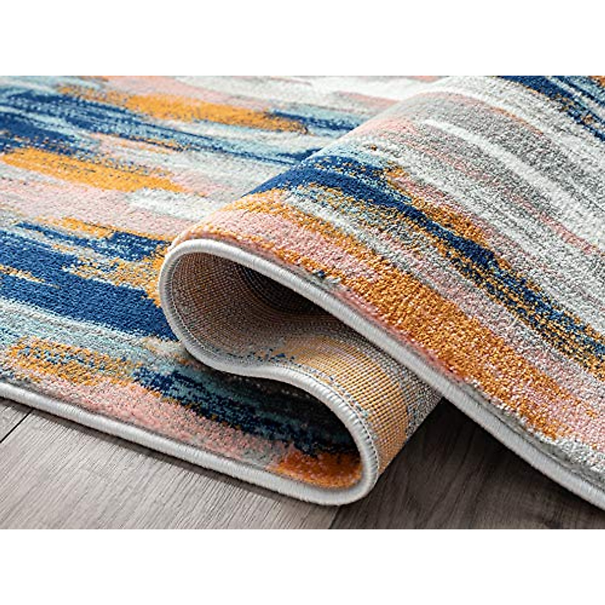 Abani Rugs Orange & Blue Contemporary Abstract Area Rug Contemporary Style, Porto Collection | Turkish Made Superior Comfort & Construction | Stain Shedding Resistant, 7'9" x 10'2" Rectangle