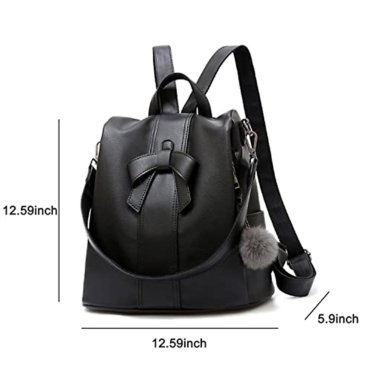 YOUNNE Anti-theft Ladies Backpack Fashion Brand Ladies Large Capacity Backpack Waterproof PU Leather bow-knot Backpack-Black
