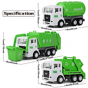 FIVEDAOGANG Toy Vehicles Set 3 Pack Sanitation Truck Car Model Garbage Trucks Water Tanker Playset with 8 Signpost Friction Power for Boys Age 3+ Toddlers Kids Holiday Birthday Gift Children