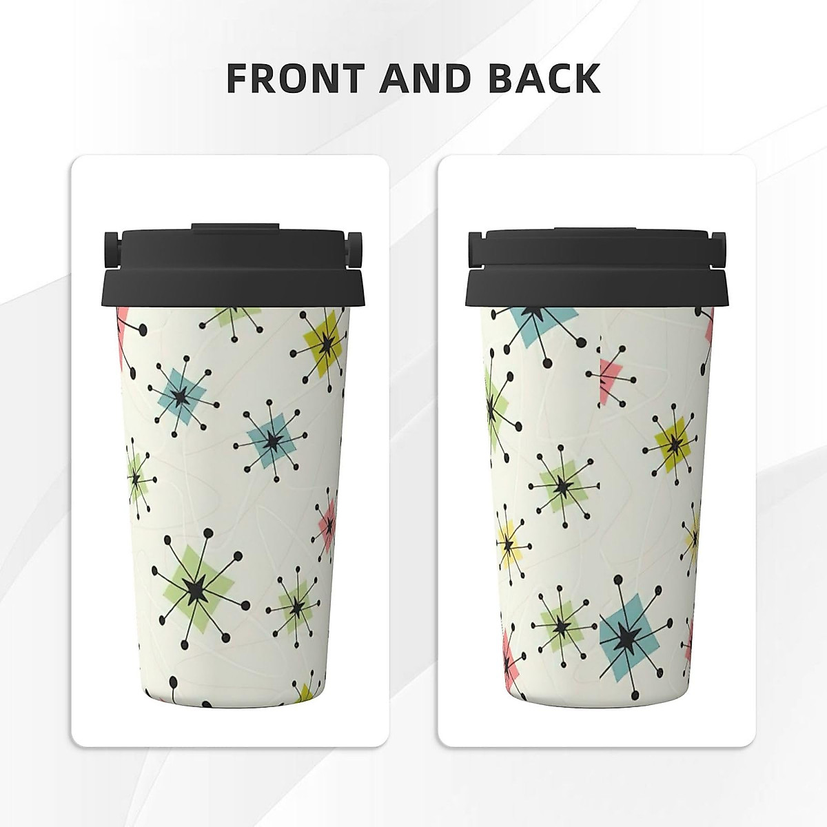 BKDODKS Atomic Stars Retro Pattern Print Insulated Coffee Mug Stainless Steel Travel Cup Work Home Hot Cold Water Bottle