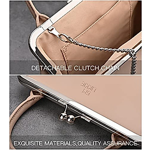 GM LIKKIE Kiss Lock Purses & Handbags, Crossbody Top-handle Clutch Purse for Women, Vintage Evening Clutch Shoulder Bag (Khaiki)