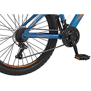 Mongoose Flatrock 21-Speed Hardtail Mountain Bike, 24-Inch Wheels, for Boys Girls Men and Women, Front Suspension, 14.5-Inch Lightweight Aluminum Frame, Blue