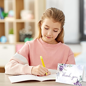 Whaline 24 Pack Purple Floral Thank You Cards with Envelopes Stickers 3 Design Watercolor Flower Greeting Cards Spring Blank Note Cards for Baby Shower Wedding Birthday Party, 4 x 6 Inch