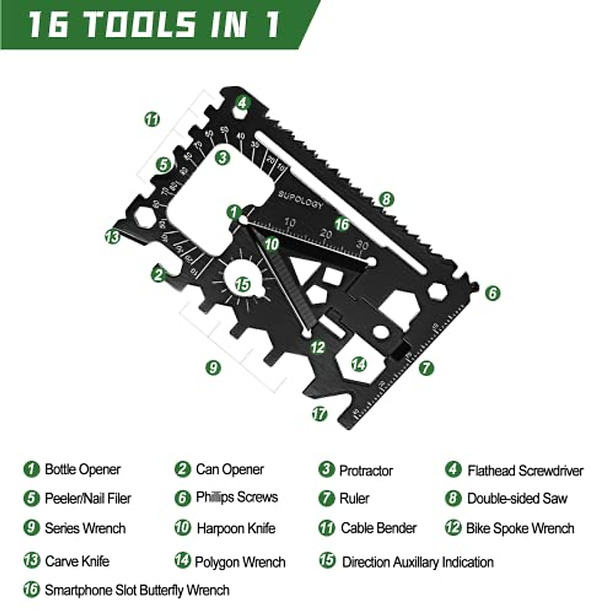 SUPOLOGY Multitool Gifts for Men Dad Husband Boyfriend Father Him, Camping Multitool Hatchet Hammer Pen Survival Multi Tool Card Axe Pliers Saw Screwdriver, Multipurpose Tool for Home Outdoor Hiking