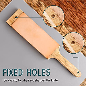 ANGERSTONE Double Sided Leather Strop Kit(14.3" x 3" Knife Stropping Leather）with Ergonomic Handle - Knife Strop for Sharpening Knives, Wood Carving Chisels, Buffing Compound Included