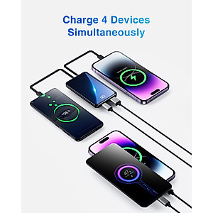 Portable Charger small Power Bank 12000mAh,Mini Fast Charging Power Bank,Battery Bank with Built-in Cables,2 Input and 4 output External Battery Pack Compatible with iPhone14/13/12/11/10/9/Android etc