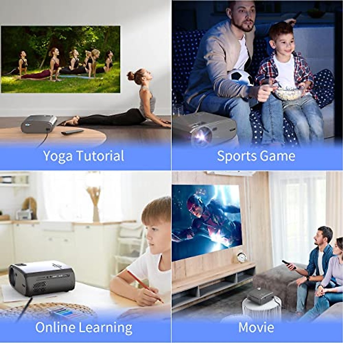 Native 1080P 15000 Lumens Projector, WEWATCH Portable 2.4G 5G Projector with WiFi and Bluetooth Mini Movie Projector, 200" Display 230 ANSI Lumens Video Projector for Home Outdoor, HDMI, VGA, USB