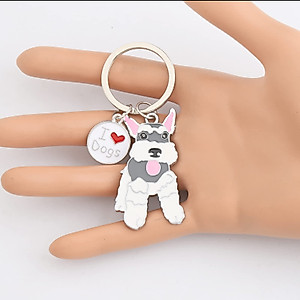 FUSTMW Schnauzer Keychain Miniature Schnauzer Gifts Dog Lover Gifts for Schnauzer Owners Mom Dad Gift Schnauzer Key Ring (White)