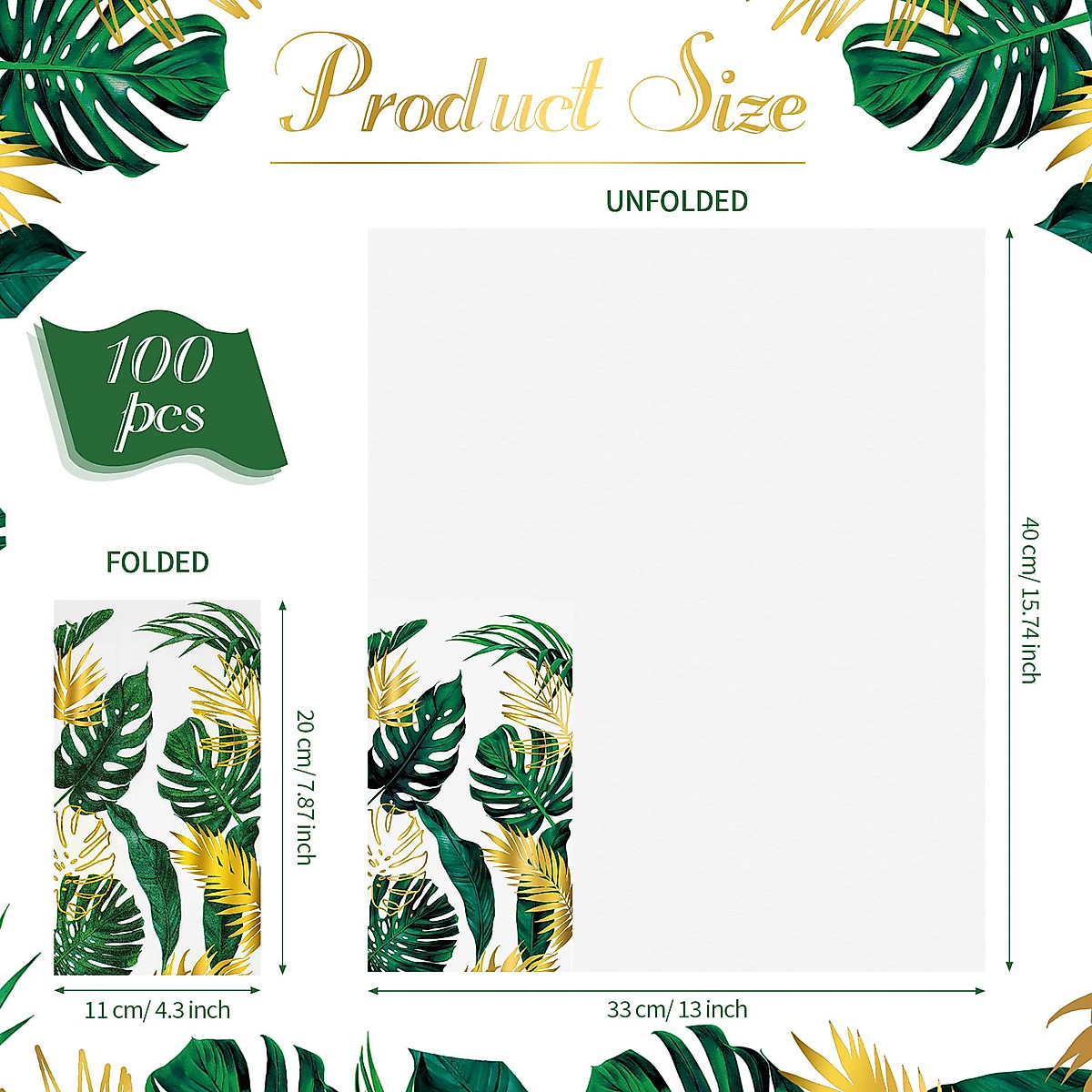 Yaomiao 100 Pieces Tropical Napkins Bulk Palm Leaf Paper Bathroom Hand Towels Bronzing Decorative Tropical Leaves Disposable Guest Dinner Napkins for Summer Hawaiian Aloha TIki Luau Party Supplies