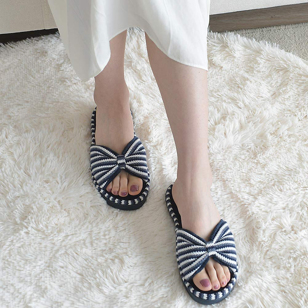 DL Women's Memory Foam Open Toe Slide Slippers with Cute Bow and Cozy Terry Lining, Slip-on House Shoes Spa Mules Sandals with Indoor Outdoor Rubber Sole, pink, 11-12