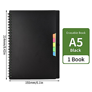 A5 Black Reusable Digital Notepad Eco Friendly Spiral Notebook with Erasable Pen, Sticky Notes and Microfibre Cloth