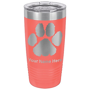 LaserGram 20oz Vacuum Insulated Tumbler Mug, Paw Print, Personalized Engraving Included (Coral)