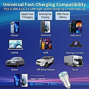Car Charger,Apple MFi Certified iPhone Car Charger 38W USB C Car Charger IDiSONCABLE All Metal Dual Port PD&QC Car Charger Adapter with 2Pack Lightning Cable for iPhone 14 13 12 11 XR X XS iPad AirPod