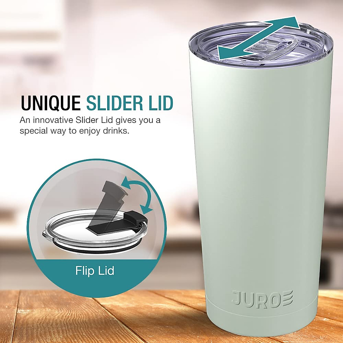JURO Tumbler 20 oz Stainless Steel Vacuum Insulated Tumblers w/Lids and Straw [Travel Mug] Double Wall Water Coffee Cup for Home, Office, Kitchen Outdoor ideal for Ice Drinks/Hot Beverage - Mint