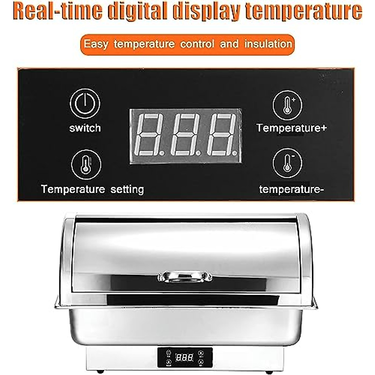 Food Warmers for Parties Buffets Electric 9l Stainless Steel Buffet Server and Warming Tray Chafing Dish Buffet Set Adjustable Temperature for Catering Buffet and Party (Single Grid)