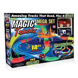 Ontel Magic Tracks Mega Set - 2 LED Race Cars and 18 ft. of Flexible, Bendable Glow in the Dark Racetrack - As Seen on TV