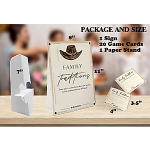 Cowboy Theme Favorite Family Traditions Baby Shower Games Set(1 Sign and 20 Cards), Games for Baby Shower, Wedding Shower, Bridal Shower, Game Night, Gender Reveal Party, Family Day Decorations 04