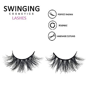SWINGINGHAIR Lashes, 3D Eyelashes 19mm Natural False Eyelashes Siberian 3D Lashes Natural Look Eyelashes Hand-made Fluffy Volume Lashes 1 Pair