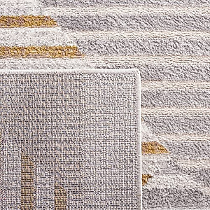Safavieh Palma Collection 4'5" x 6'5" Beige/Light Grey PAM328A Mid-Century Modern Contemporary Geometric Stripe Non-Shedding Area Rug