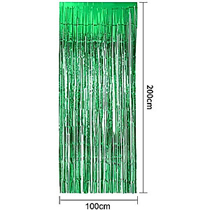 BEISHIDA 2 Pack Foil Fringe Curtains Green Photo Backdrop Streamer Curtain Tinsel Metallic Curtains Photo Props Background for Christmas Wedding Bridal Shower Birthday Party Decor(3.28 ft x 6.56 ft)