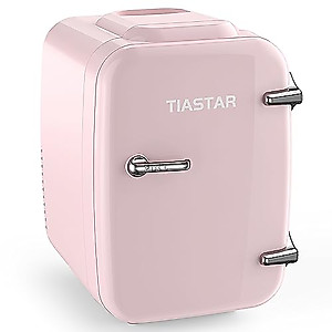Tiastar Mini Fridge, 4 Liter /6 Cans Skincare Fridge for Bedroom, Dorm, Car, Office, 110V AC/ 12V DC Small Fridge, Thermoelectric Cooler and Warmer, Pink