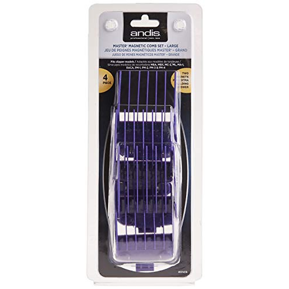Andis 01415 Master Dual Magnet Large Comb Set - Crafted with High-Grade Metal, Contains 4 Different Size Combs - Providing a Comfortable & Snag-Free Experience - Purple