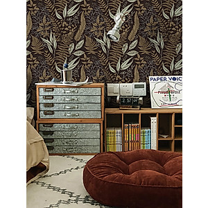 Ismoon Leaf Peel and Stick Wallpaper Dark Wallpaper Fern Botanical Wallpaper Black/Brown Contact Paper Removable Wallpaper Peel and Stick Self Adhesive Wall Paper Vinyl Shelves Wallpaper 16.1x118in