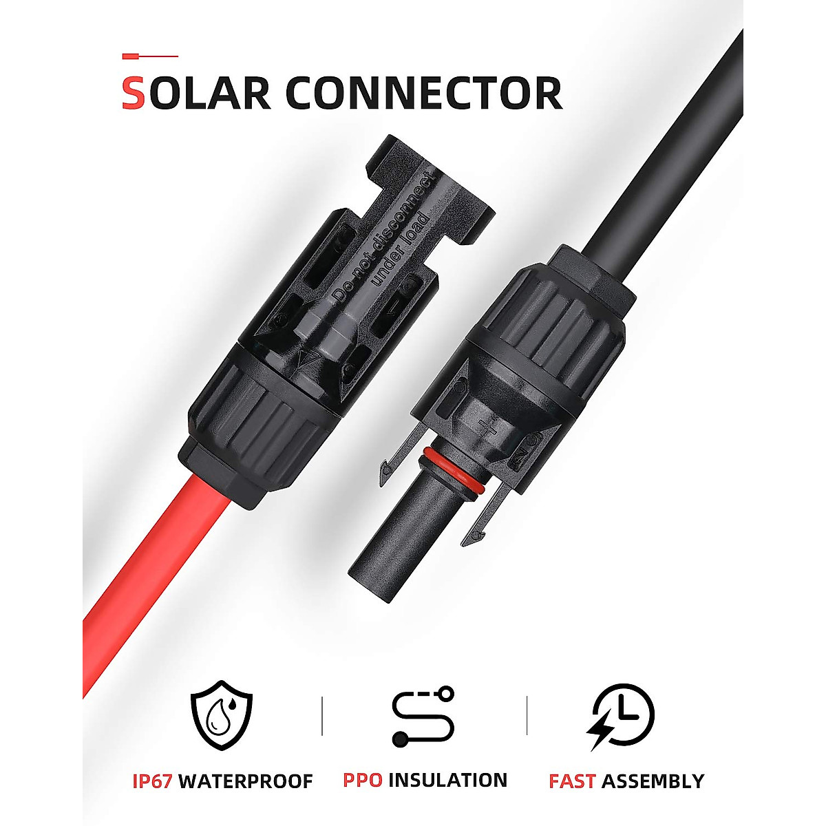 BougeRV 10Ft 10AWG Solar Extension Cable and 1 Pair of Solar Y Branch Parallel Connectors, Included Extra Free Pair of Connectors, 10Ft Solar Extension Cable Connector Kit Made of Pure Copper
