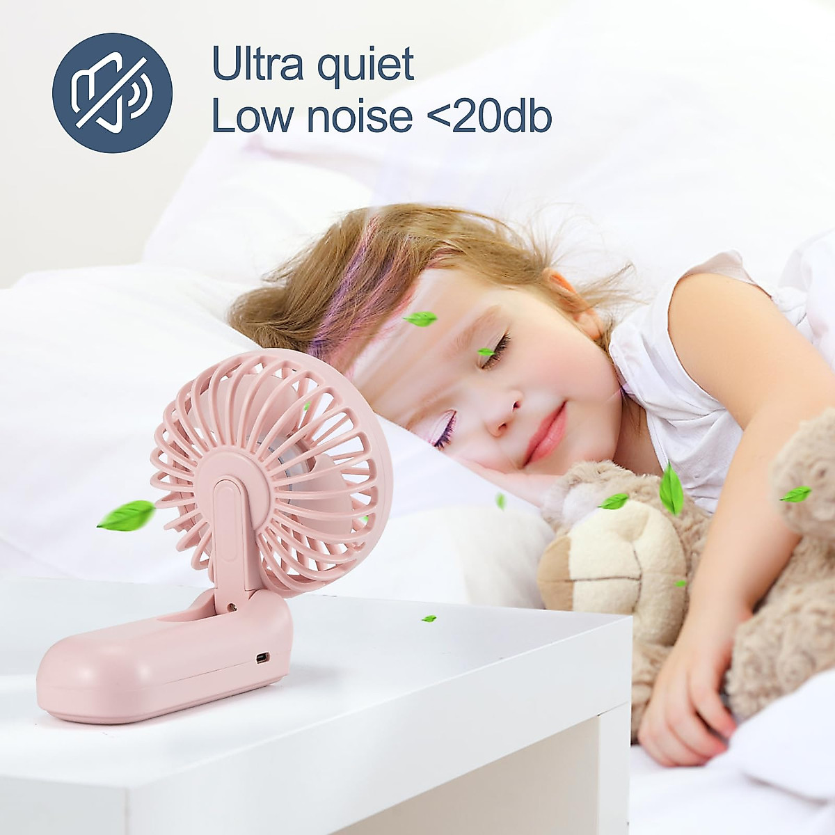 Leimaq Mini Fan Handheld, Handheld/Neck/Desk 3 in 1 Rechargeable Small Portable Fan for Travel, 2400mAh Battery Operated Fan with LED Display, 180° Foldable Fan with 5 Speed Wind (Pink)