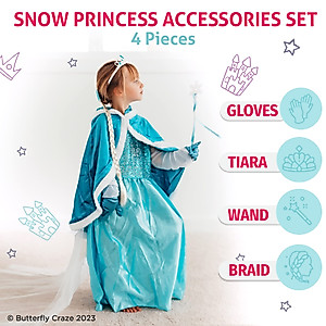 Butterfly Craze 4-Piece Accessory Set - Includes a Tiara, Gloves, Wand & Braid For Ice Queen Dress Up, Costume Parties, Playtime, & Pretend Play for Toddlers, Unleash Your Child's Inner Snow Princess