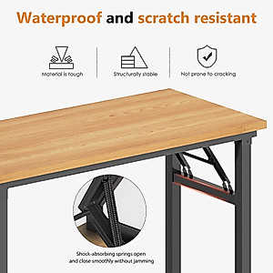DlandHome Computer Desk Folding Table 39.4 inches Writing Desk for Small Space Study Table Laptop Desk No Assembly Required Teak&Black