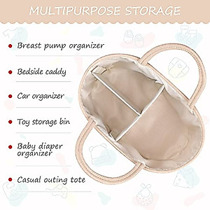 COMSE Baby Diaper Caddy Organizer, Rope Diaper Basket, Baby Car Organizer, Diaper Change Organizer, Portable Tote Bag with Divider, Baby Shower Gifts Newborn Essentials Registry Must Have, Beige