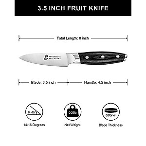 TUO Paring Knife 3.5 inch Fruit Peeling Knife Ultra Sharp Kitchen Chef Knife - German HC Steel Full Tang Pakkawood Handle - BLACK HAWK SERIES with Gift Box
