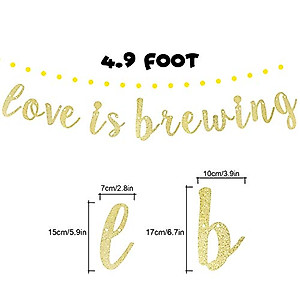 Love is Brewing Gold Glitter Bunting Banner Sweet Wedding Bridal Shower Engagement Coffee Tea Bar Beverage Table Sign Party Decoration - NO DIY REQUIRED