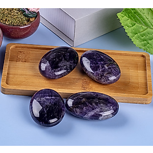UFEEL Amethyst Palm Stone Crystal Natural Chakra Therapy Polished Healing Crystal Oval Pocket Gemstone for Anxiety Stress Relief