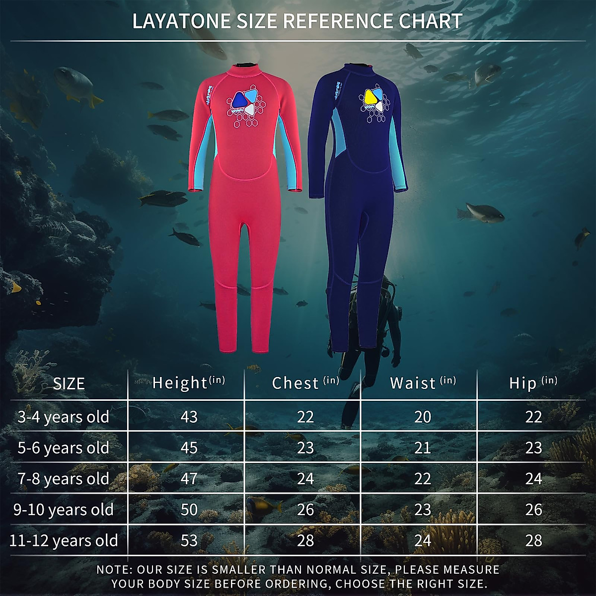 LayaTone Kids Wetsuit 3/2mm Neoprene Full Body Kids Wet Suits for Boys Girls One Piece Wetsuit for Swimming Diving Surfing Freediving Canoeing