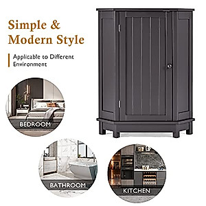 Shupsy Upgraded Bathroom Cabinet, Thickened Freestanding Storage Furniture, Stronger Triangle Corner Storage Cabinet with Adjustable Shelf and Doors for Kitchen,Living Room. (Black Brown)