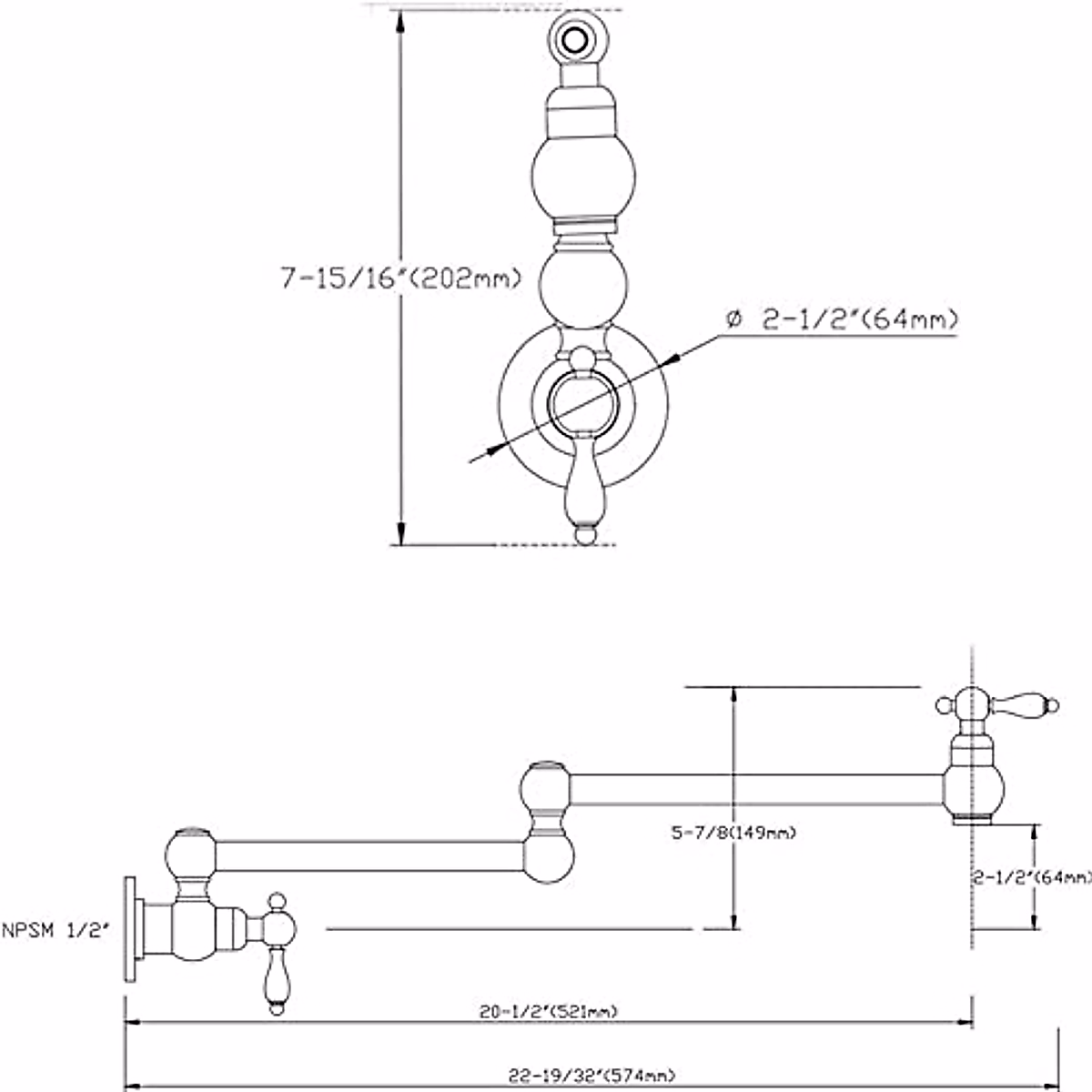 AYIVG Brass Single Hole Two Handle Pot Filler Folding Faucet (Black)