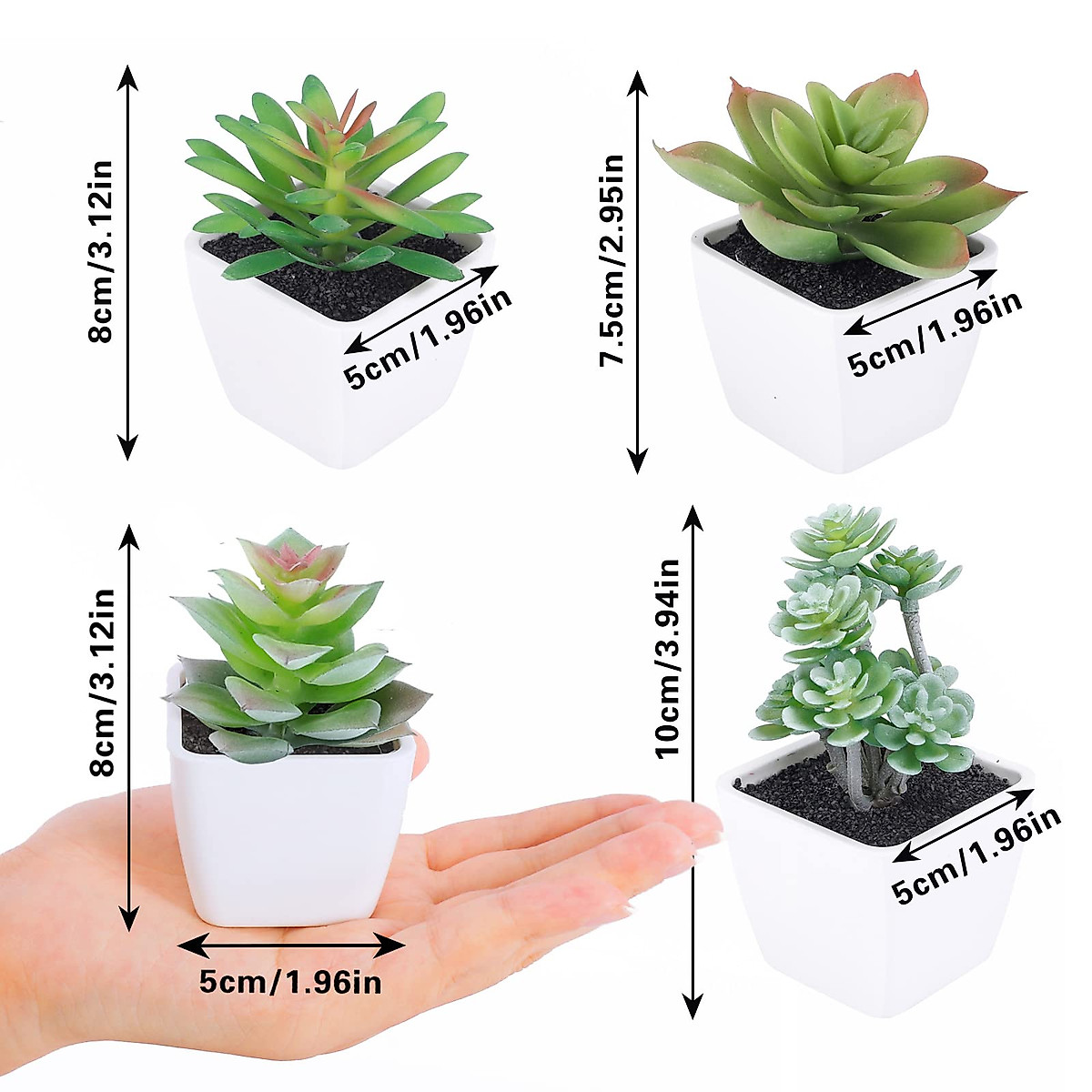 COCOBOO Artificial Succulents in Pots 4pcs Succulents Plants Artificial, Fake Succulents Small Potted Fake Plants for Desk Shelves Living Room Bedroom Kitchen Office Windowsills Decoration