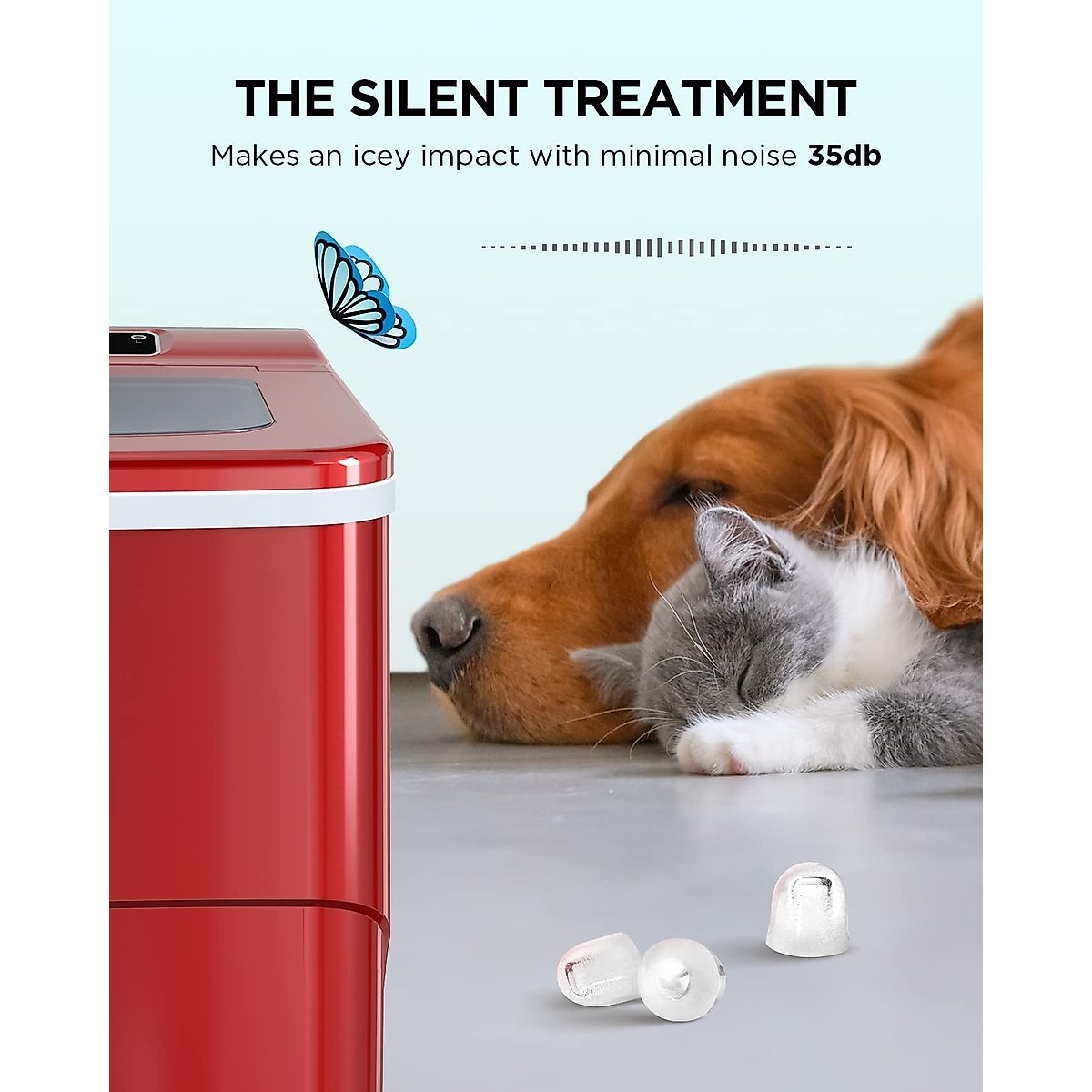 Ice Makers Countertop - Silonn Portable Ice Maker Machine for Countertop, Make 26 lbs Ice in 24 hrs, 2 Sizes of Bullet-Shaped Ice with Ice Scoop and Basket, Red