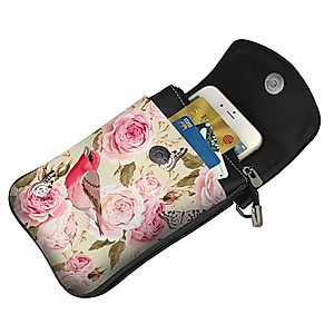 Beabes English Roses And Birds Crossbody Cell Phone Purse Floral Flower Butterflies Vintage Botanical RomanceWallet Handbag