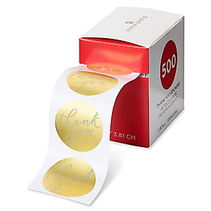 American Greetings Thank You Stickers or Seals, White Script on Gold Foil (500-Count)