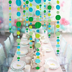 Blue Green Circle Dot Garland Bubble Streamer Spring Party Decoration Summer Under The Sea Pool Beach Ocean Bubble Hanging Bunting Banner Backdrop Mermaid Birthday Baby Shower Kids Room Party Decor