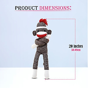 Made By Aliens Adorable Sock Monkey, The Original Traditional Hand Knitted Stuffed Animal Toy Gift-for Kids, Babies, Teens, Girls and Boys Baby Doll Present Puppet (20" Brown)