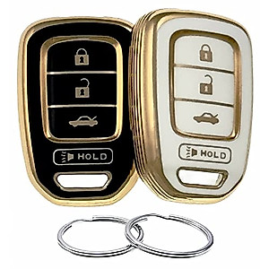 REPROTECTING TPU Key Fob Cover Compatible with 2013-2021 Honda Accord CR-V Civic Crosstour Fit HR-V（Only Fit Straight Key fob, Smart Key Fob Not Fit. (Black/White)