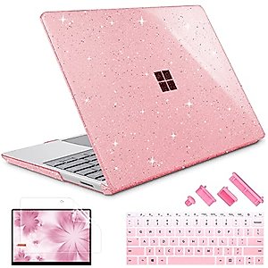 May Chen Compatible with 12.4 inch Microsoft Surface Laptop Go 2 Models: 1943 2013, Release 2022 Fashion Plastic Hard Shell Case with Screen Protector + Keyboard Cover + Dust Plugs, Pink Glitter