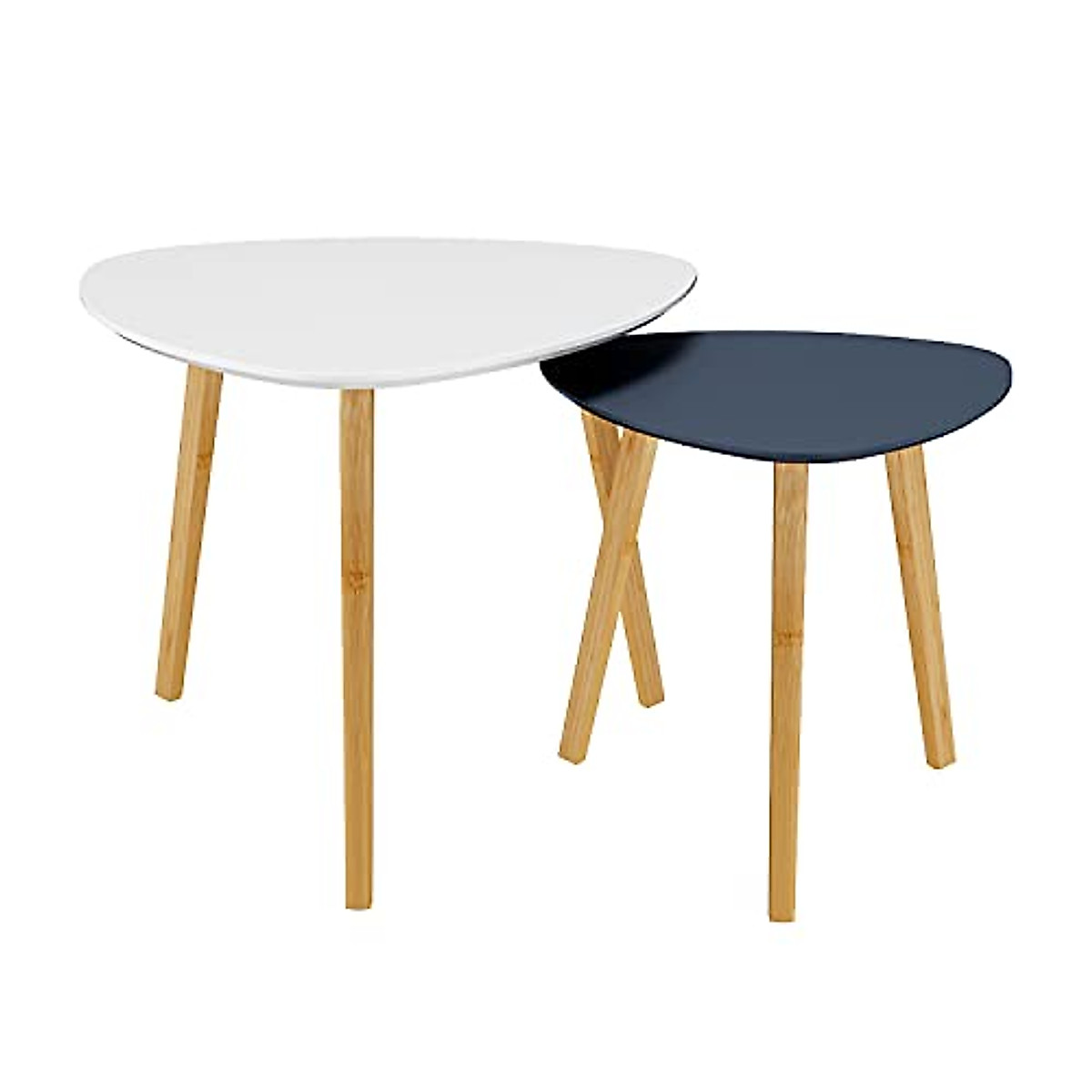 BAMEOS Bamboo Nesting Triangle End Table,Set of 2 Coffee Table Modern Minimalist Side Table for Living Room, Balcony in White & Grey