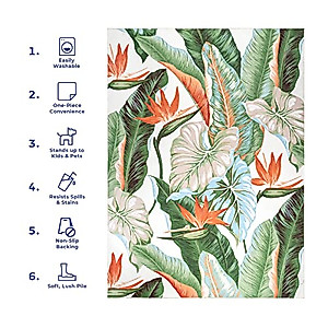 nuLOOM Nevaya Machine Washable Floral Leaves Ultra Thin Area Rug, 8' x 10', Green